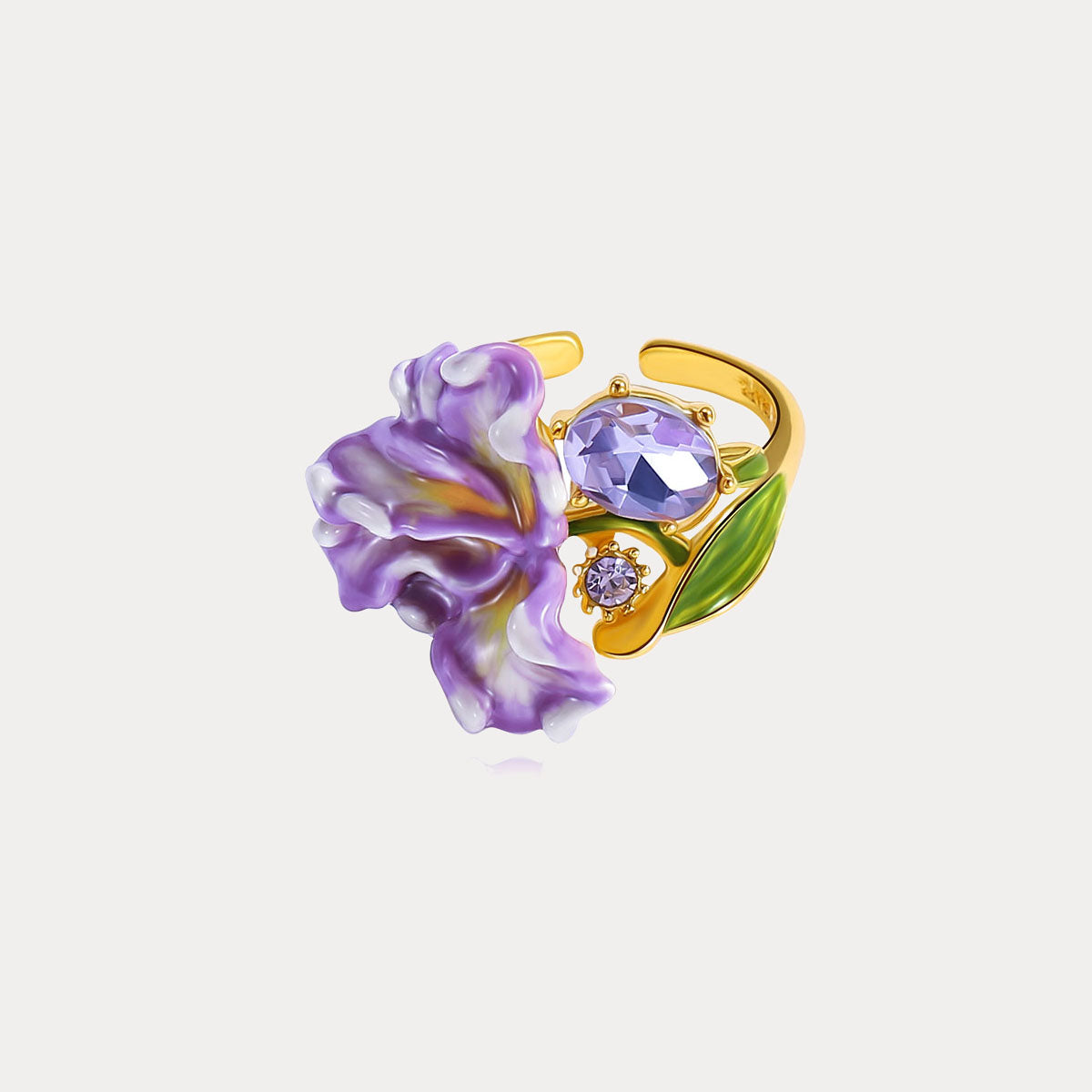 Iris Flower Ring | Delicate Enamel Iris Adjustable Ring | Purple Floral Open Ring For Women ...