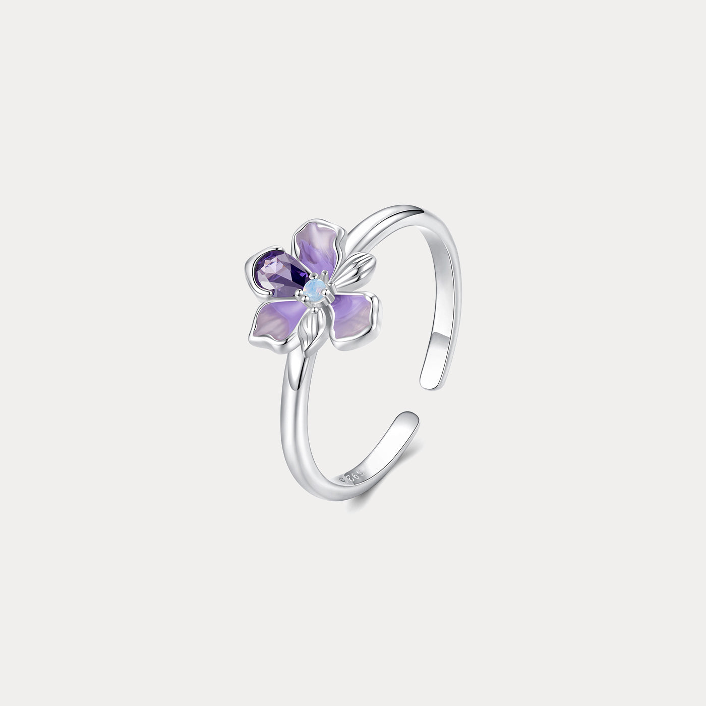 Selenichast Sterling Silver Flower Iris Adjustable Ring Nature Jewelry Gift for Women