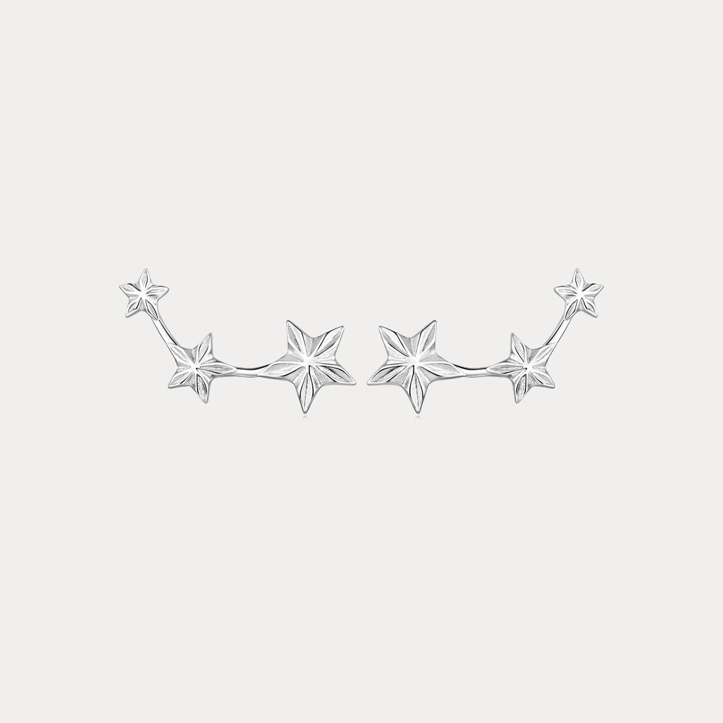 Selenichast Silver Three Stars Stud Earrings Jewelry Christmas Moon and ...