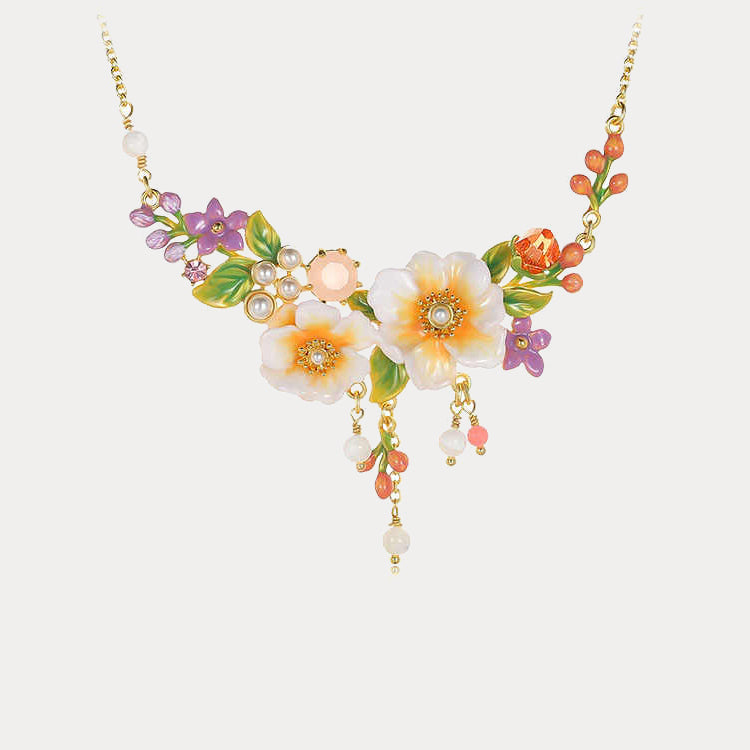 Selenichast Enamel Jasmine Flower 18K Gold Pendant Necklace Jewelry ...