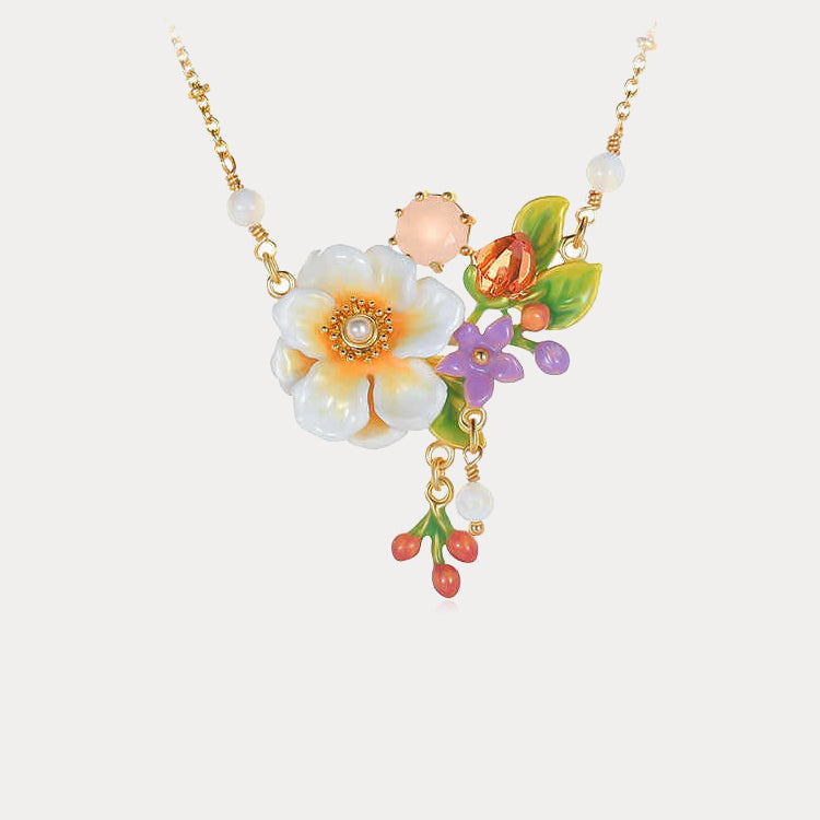 Selenichast Enamel Jasmine Flower 18K Gold Pendant Necklace Jewelry ...