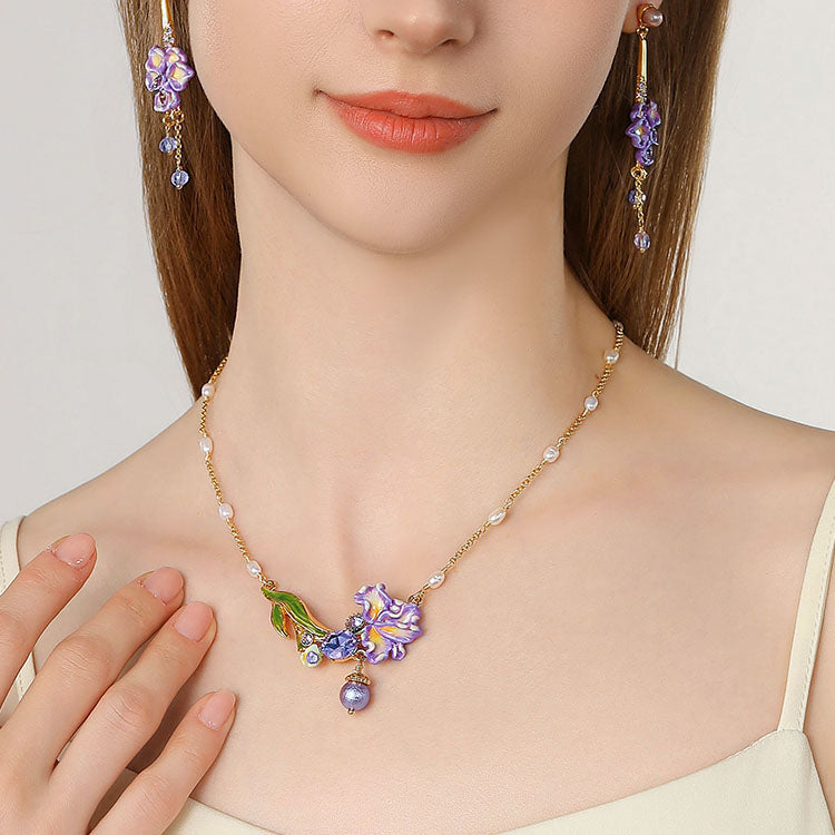 Iris Flower Necklace | Purple Orchid Crystal Flower Necklace | Gold ...