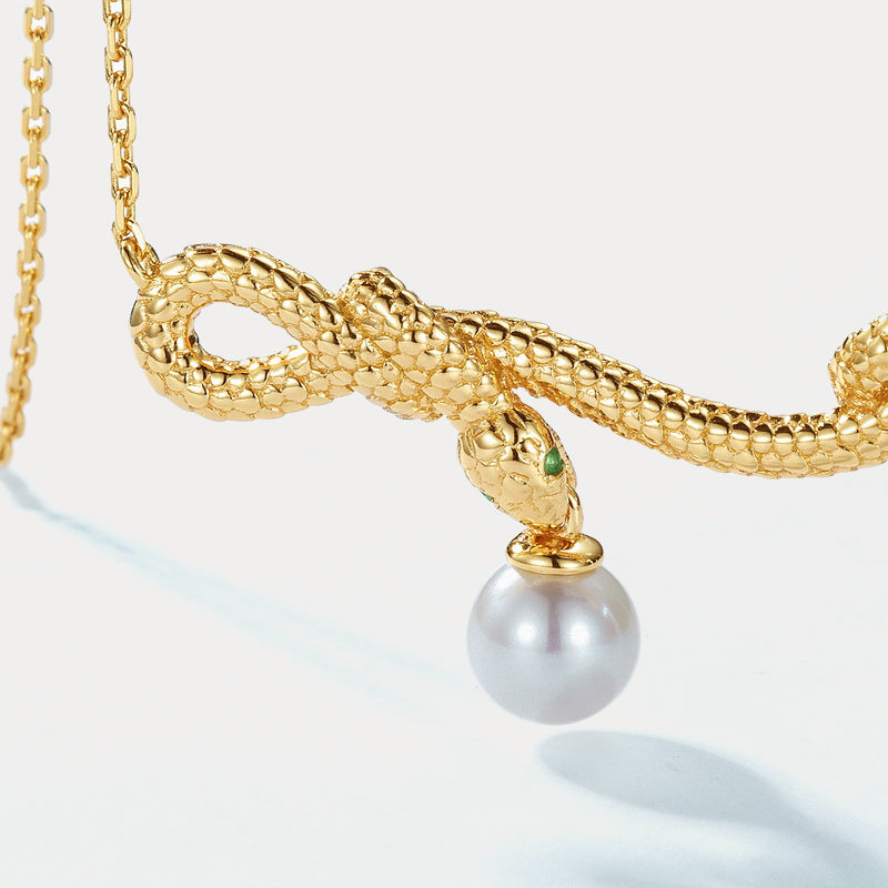 Selenichast Twist Snake Pearl Necklace for Women, Gold Snake Necklace ...
