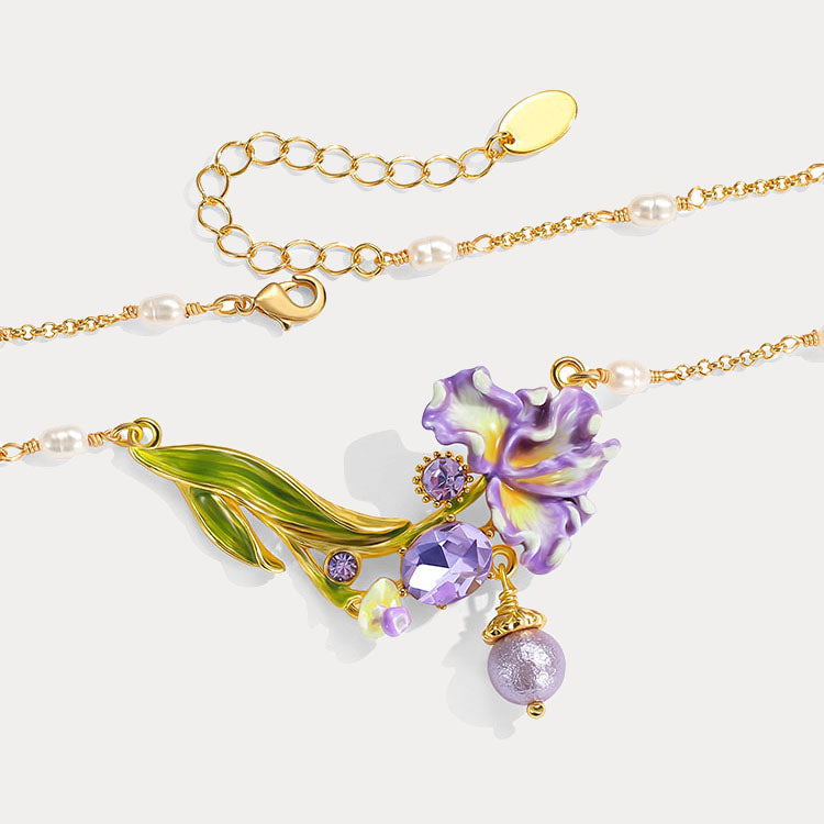 Iris Flower Necklace | Purple Orchid Crystal Flower Necklace | Gold ...