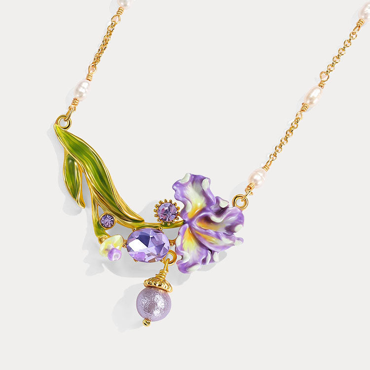 Iris Flower Necklace | Purple Orchid Crystal Flower Necklace | Gold ...
