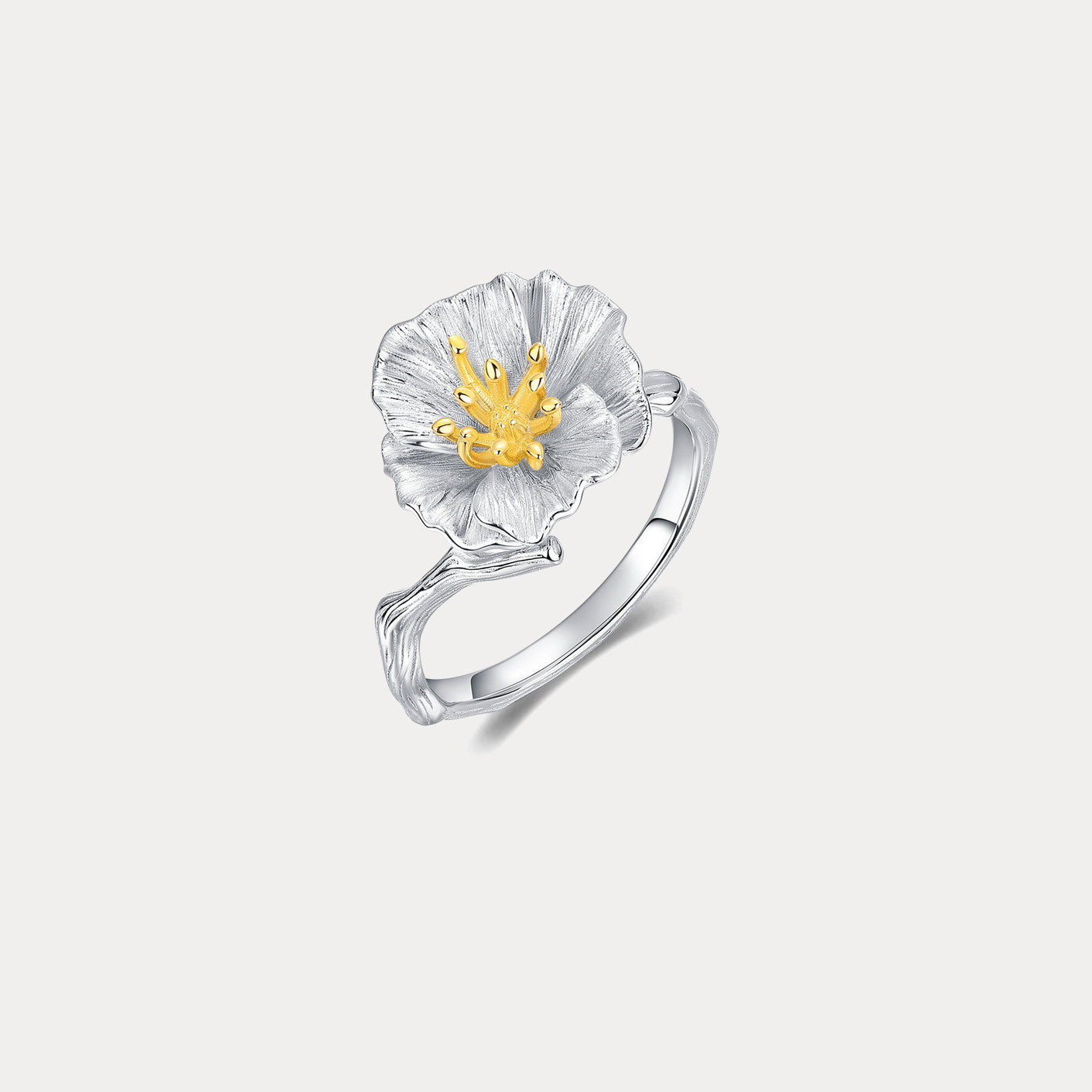 Selenichast 10K Gold Silver Hibiscus Flower Ring Nature Jewelry Gift ...