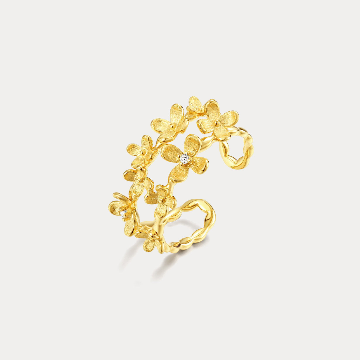 Selenichast 10K Gold Osmanthus Flower Ring Nature Jewelry Gift for Women