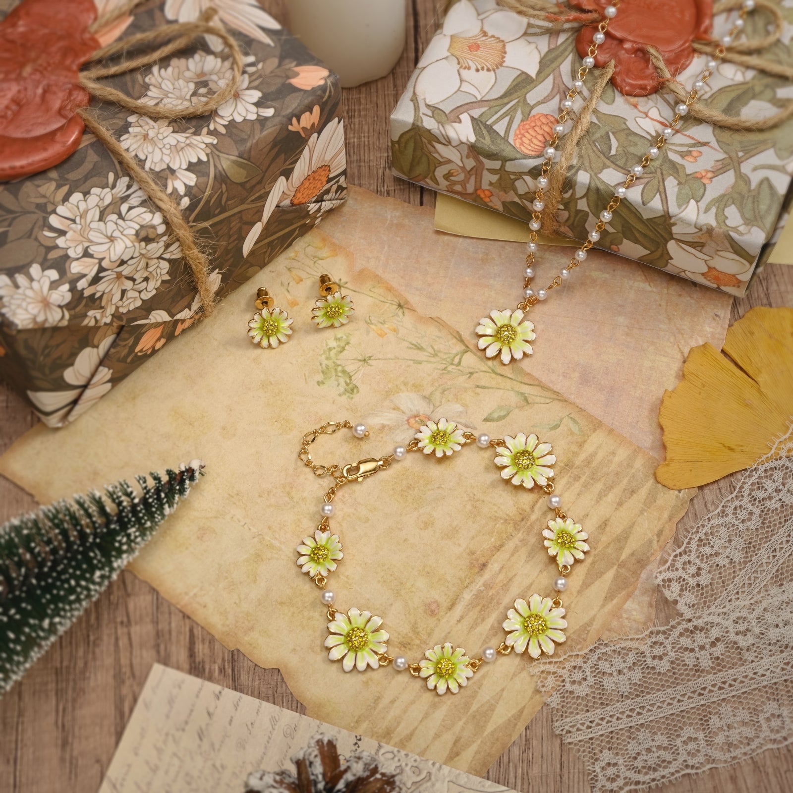 Selenichast Enamel Daisy Jewelry Set with Gift Wrapping Jewelry Gift ...