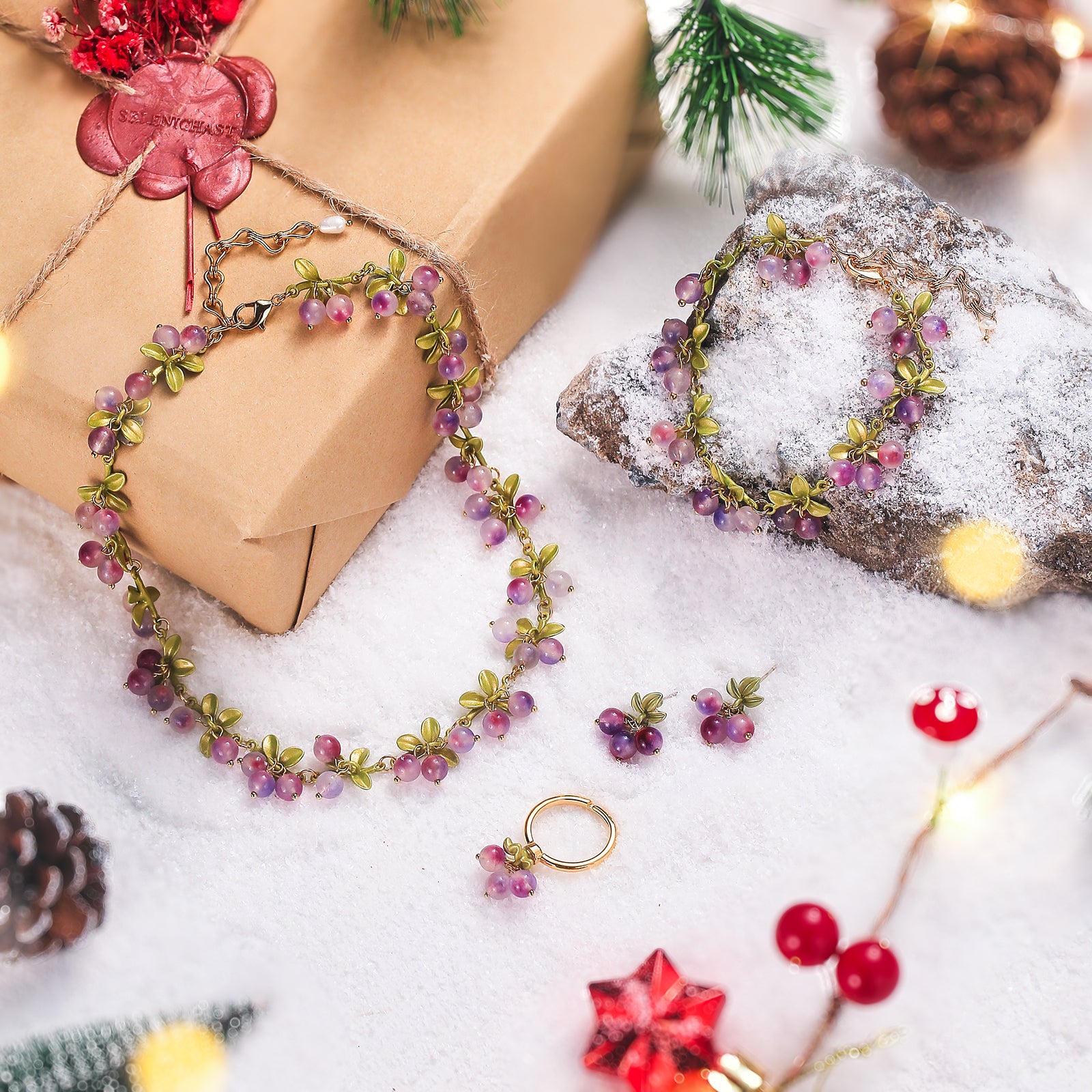 Selenichast Purple Berry Jewelry Set with Gift Wrapping Jewelry Gift ...