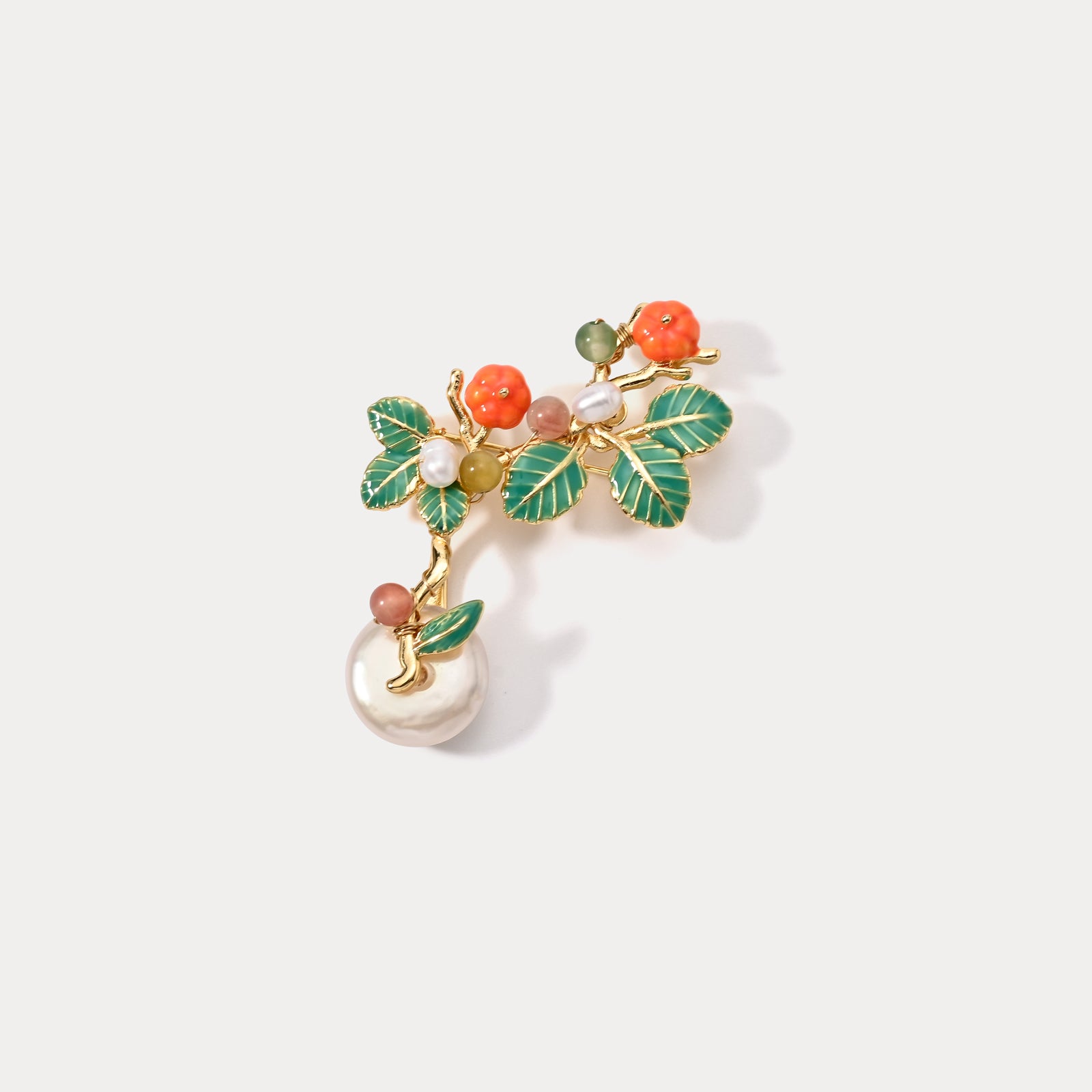 Selenichast 18K Gold Persimmon Pearl Brooch Nature Jewelry Gift for Women