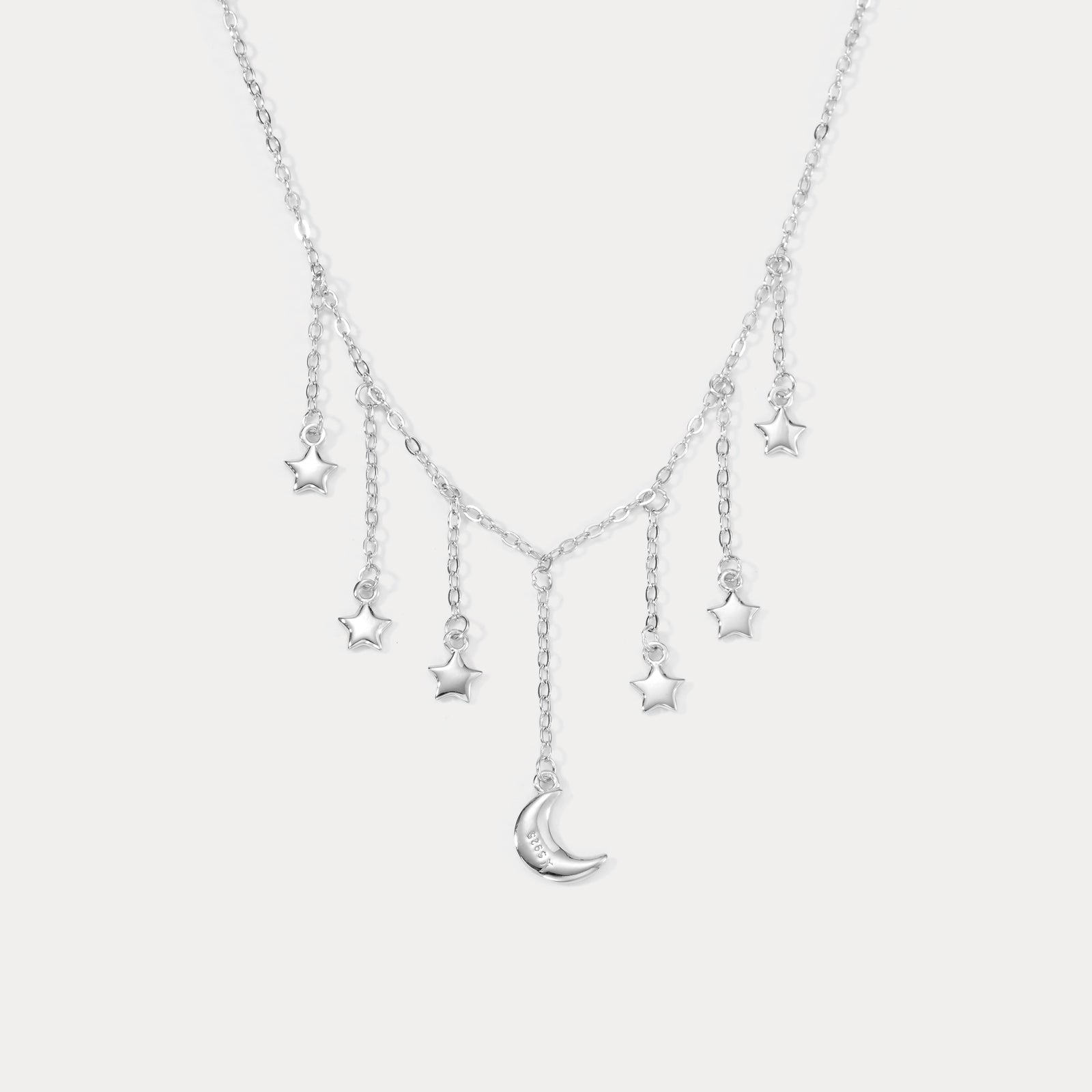 Selenichast White Gold Elegant Tassel Moon and Star Necklace Astrology ...