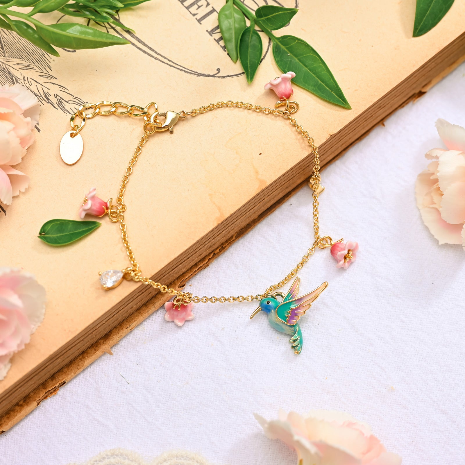 Selenichast Enamel Hummingbird Charms Bracelet 18K Gold On Brass ...
