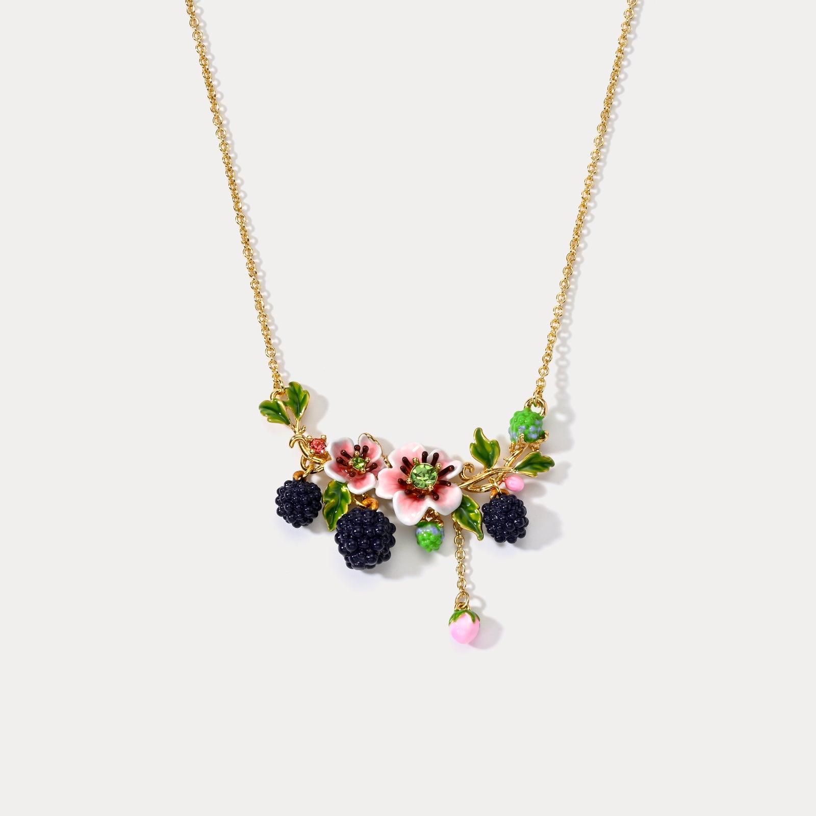Selenichast Enamel Blackberry Flower Necklace Fruit Jewelry Gift For Women