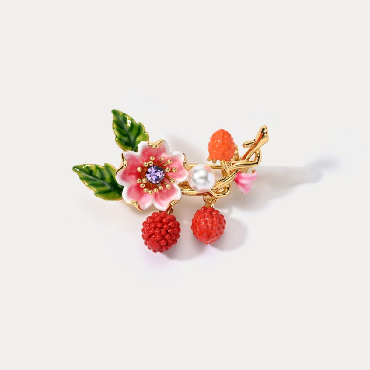 Selenichast Enamel Raspberry Flower Brooch Fruit Jewelry Gift For Women