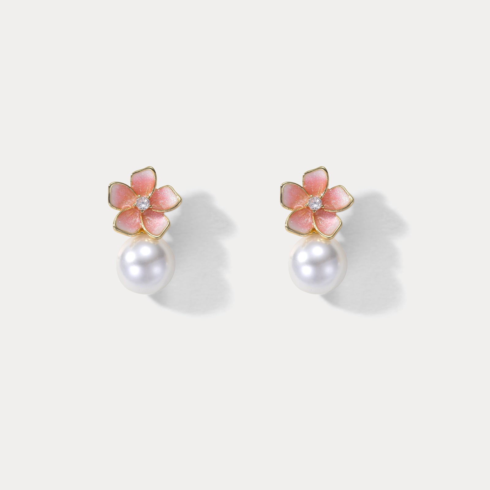 Selenichast 18K Gold Sakura Pearl Dangle Earrings Flower jewelry Gift ...