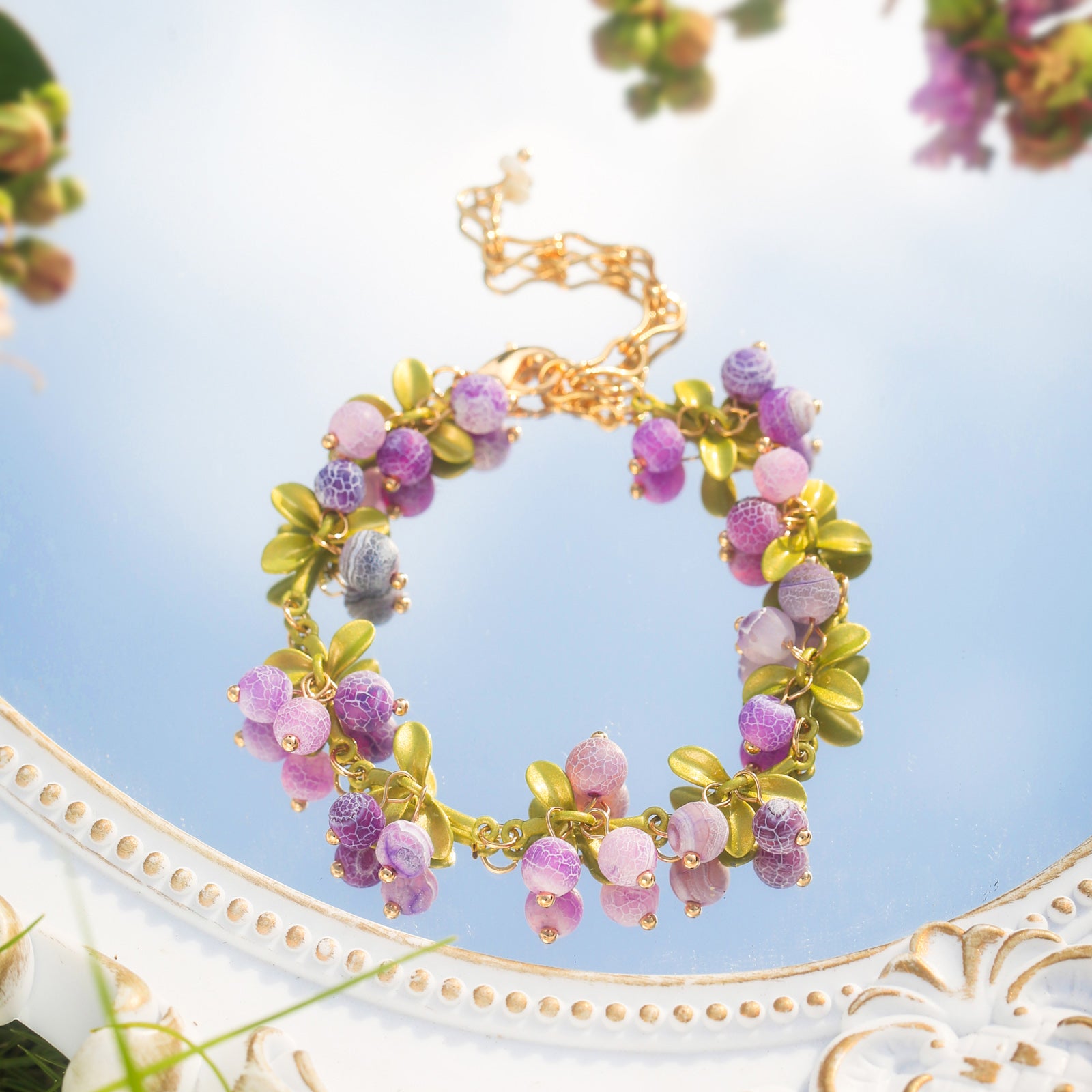 Selenichast Natural Stone Purple Berry Charms Bracelet Jewelry Gift for ...