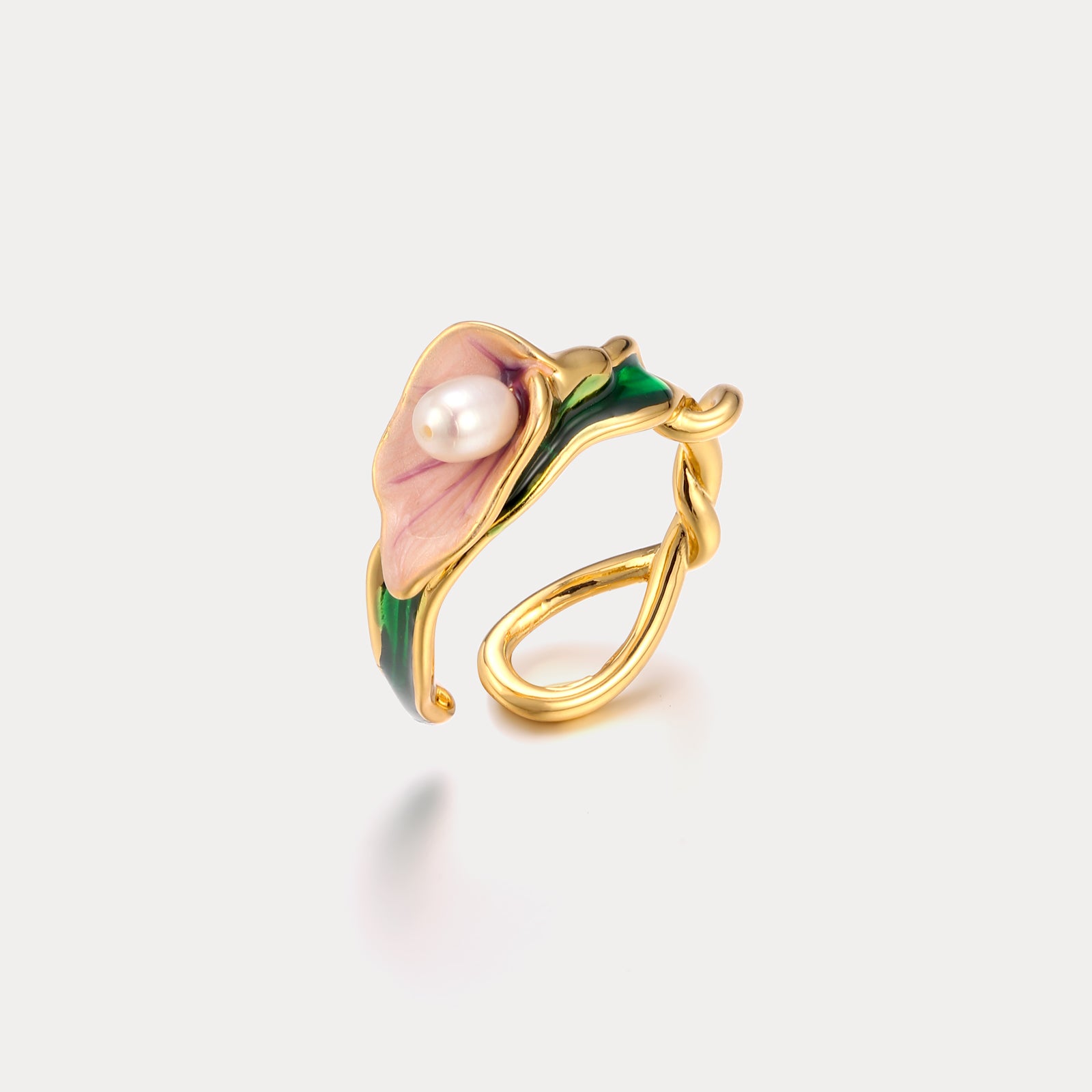 Calla Ring with Pearl | Enamel Calla Adjustable Pearl Ring | Enamel ...