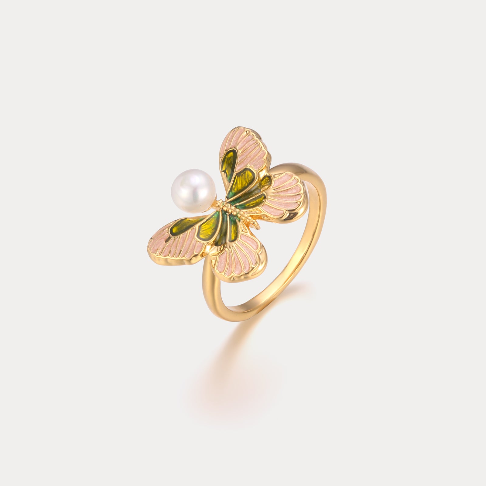 Butterfly Enamel Ring | Vintage Enamel Butterfly Pearl Ring | Golden ...