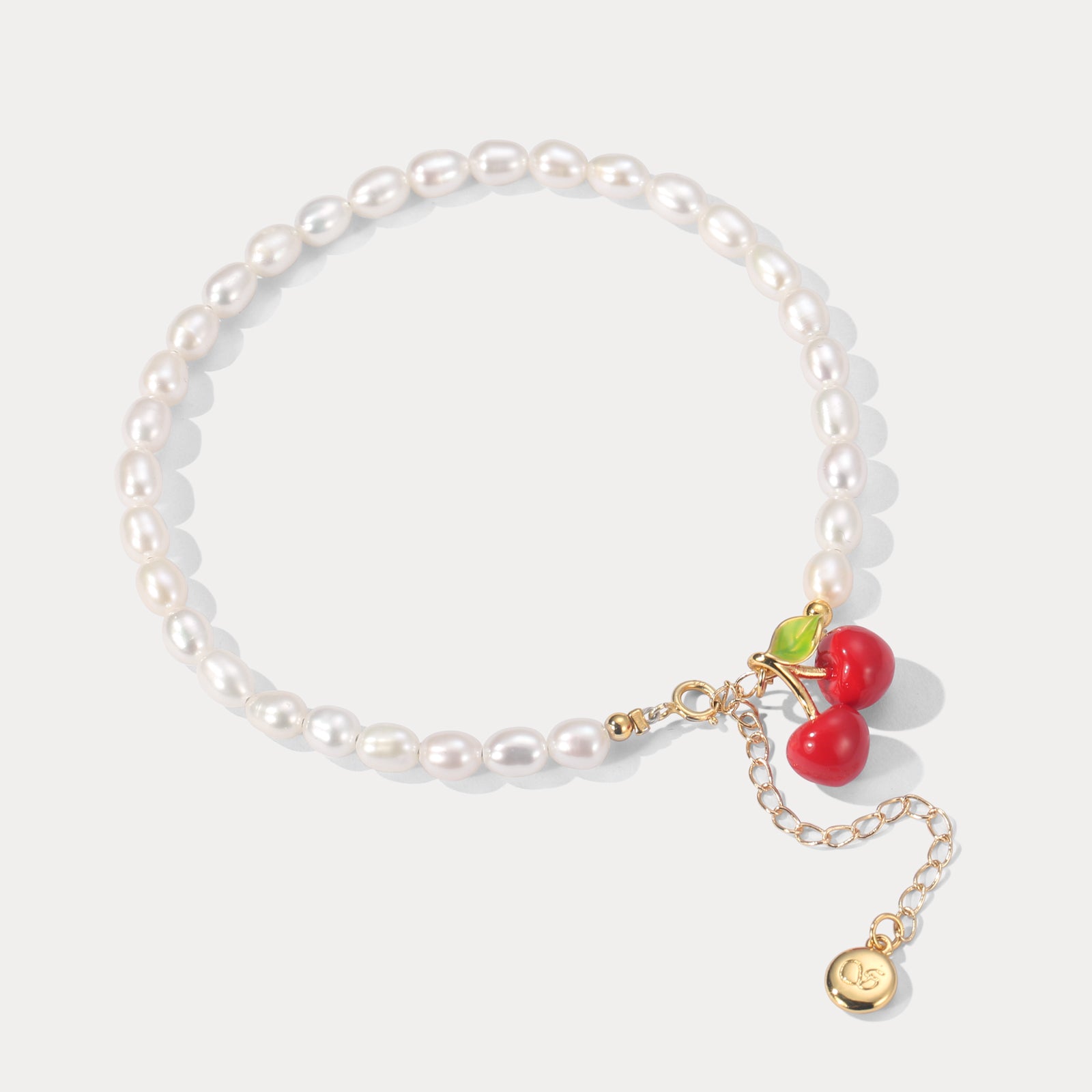 Cherry Pearl Anklet | Enamel Cherry Pearl Beaded Anklet | Fruit Jewelry ...