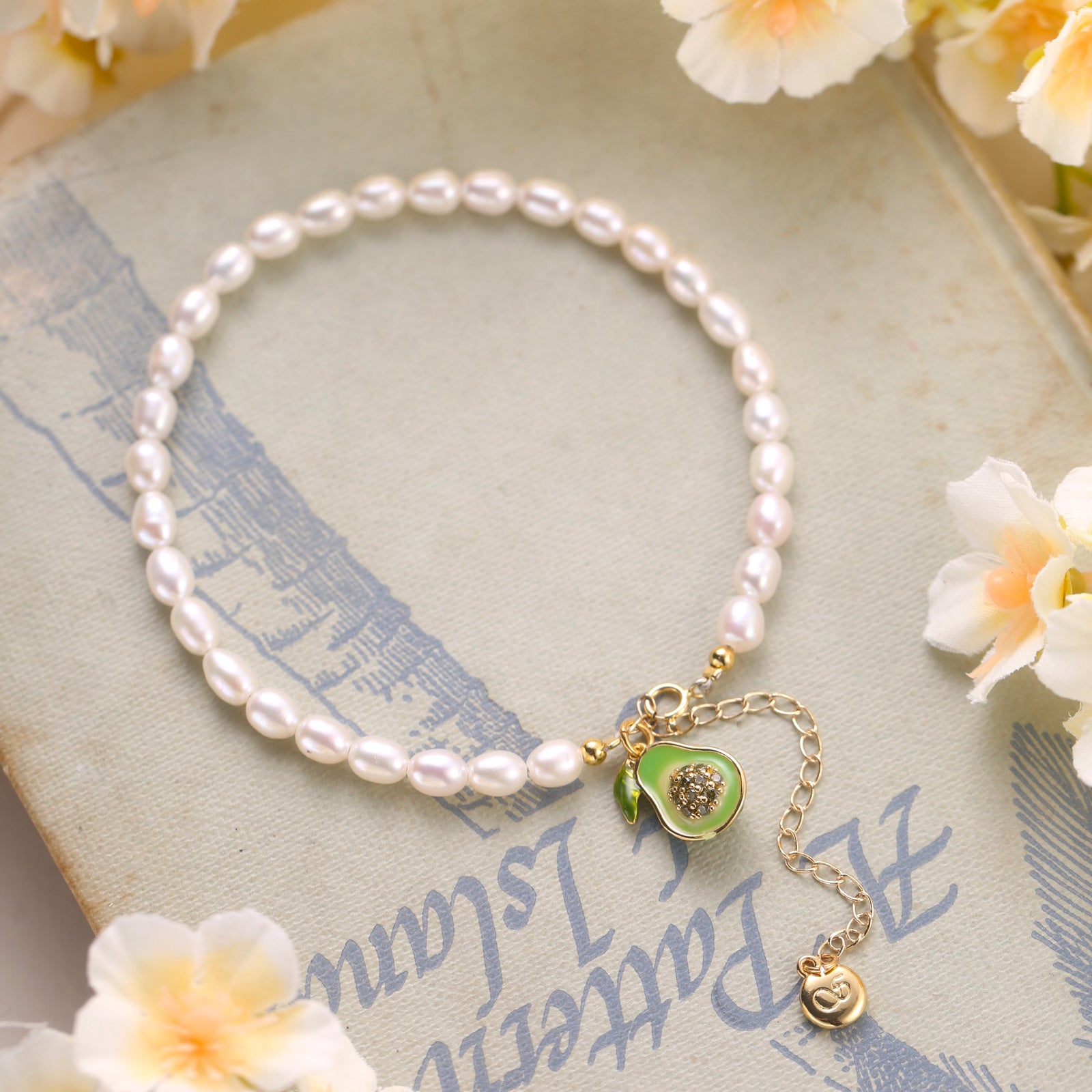 Avocado Pearl Anklet | Smalto avocado perla anklet | Gioielli di frutta ...