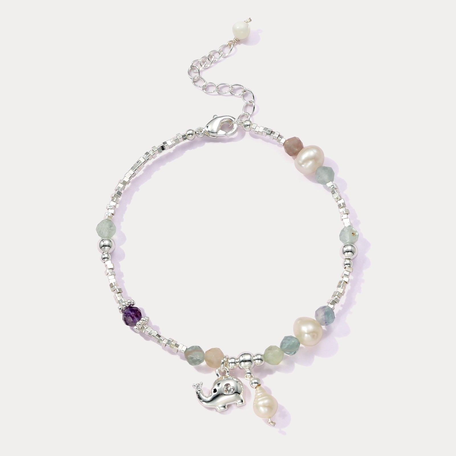 Selenichast Silver Elephant Pearl Bead Bracelet Healing Jewelry for Women