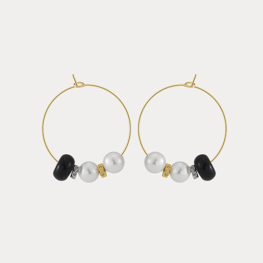 Selenichast 14K Gold And Rhodium On Sterling Silver Pearl Black Agate ...