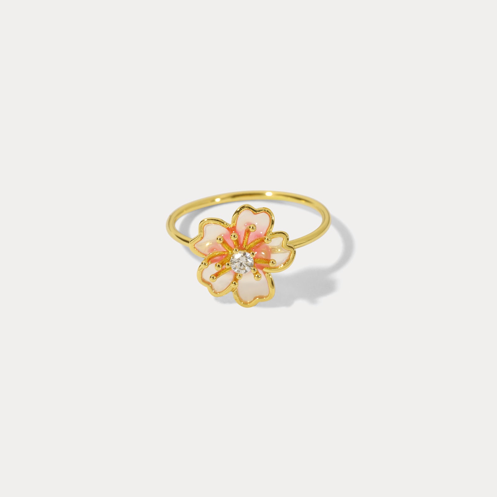 Selenichast Dainty Sakura Flower 18k Gold on Brass Adjustable Open Ring ...