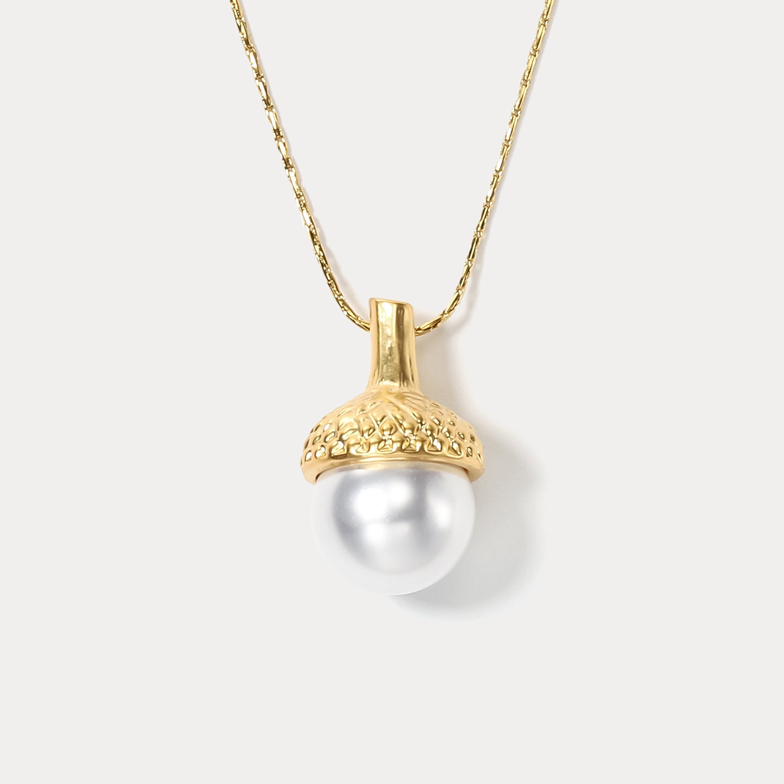 Selenichast Pearl Acorn Necklace For Women | 14K Gold Plated Pearl ...