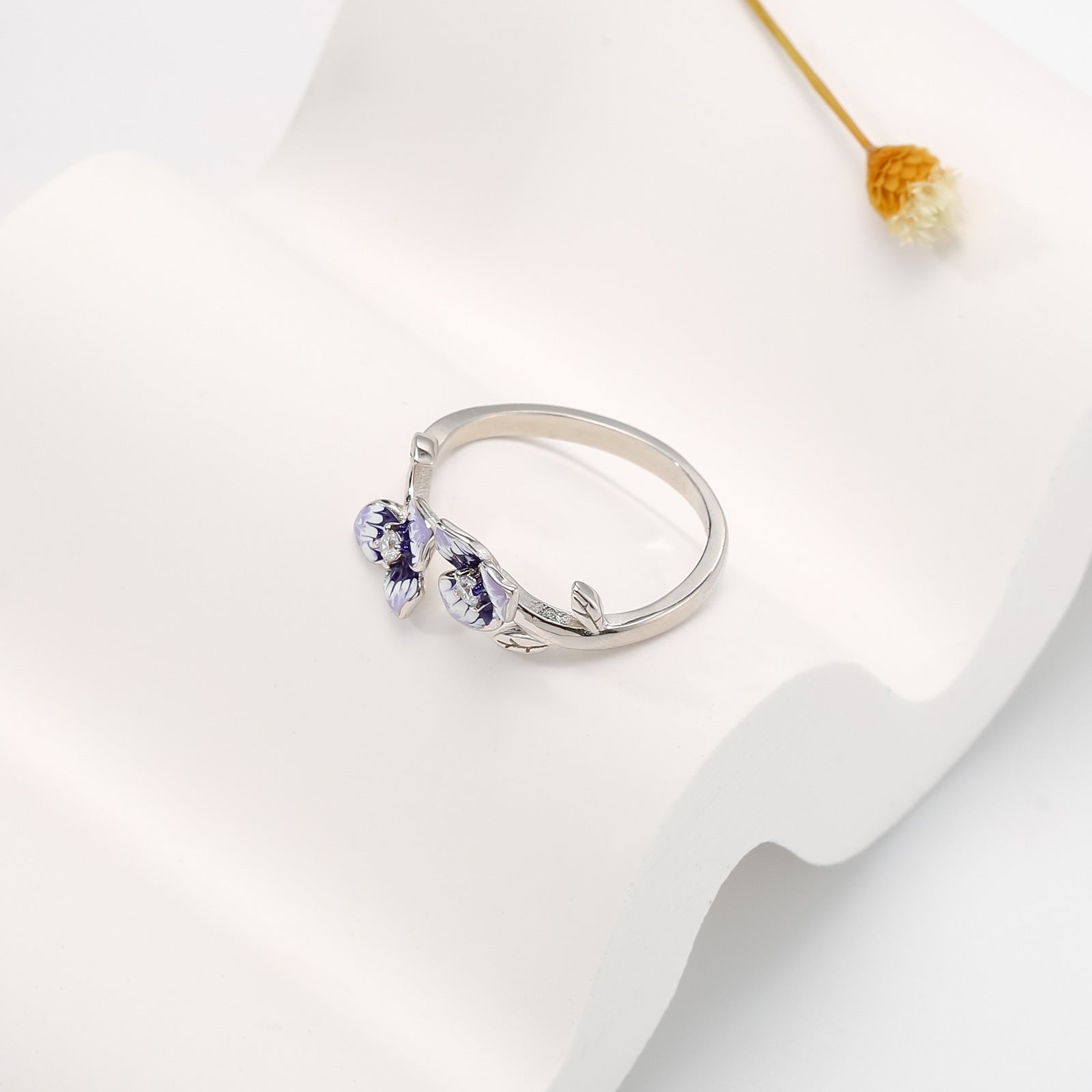 Selenichast Pansy Ring | Enamel Pansy Ring | Sterling Silver Pansy Ring | Pansy Flower Ring