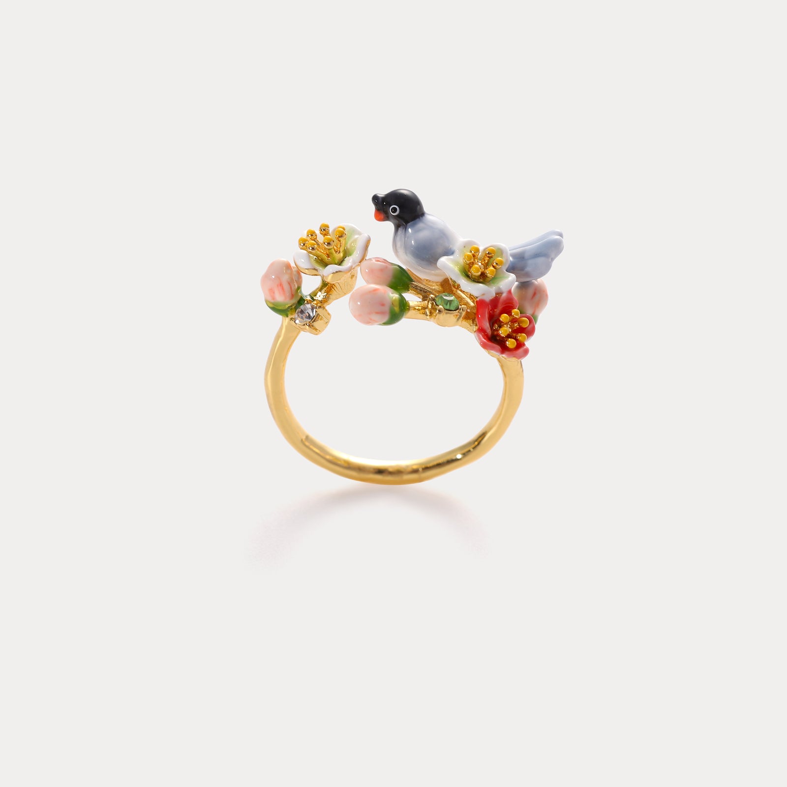 Selenichast Enamel Red-billed Blue Magpie Flower 18K Gold On Brass ...