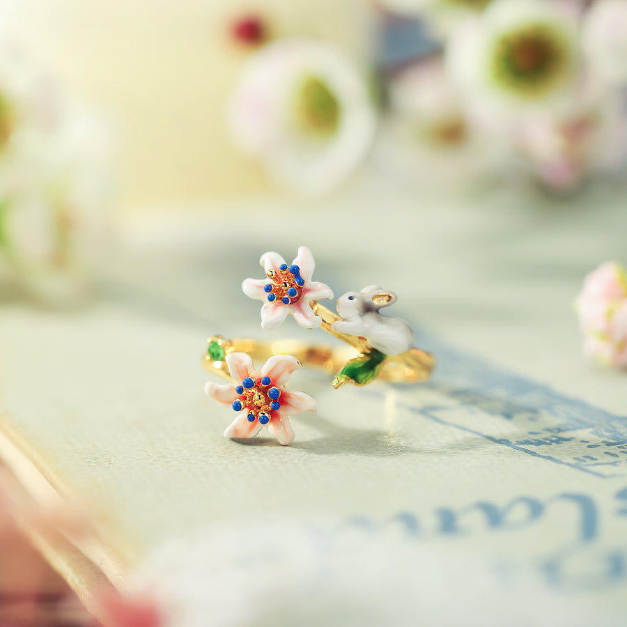 Selenichast Fluffy Bunny Adjustable Ring For Girls, Enamel Rabbit And ...