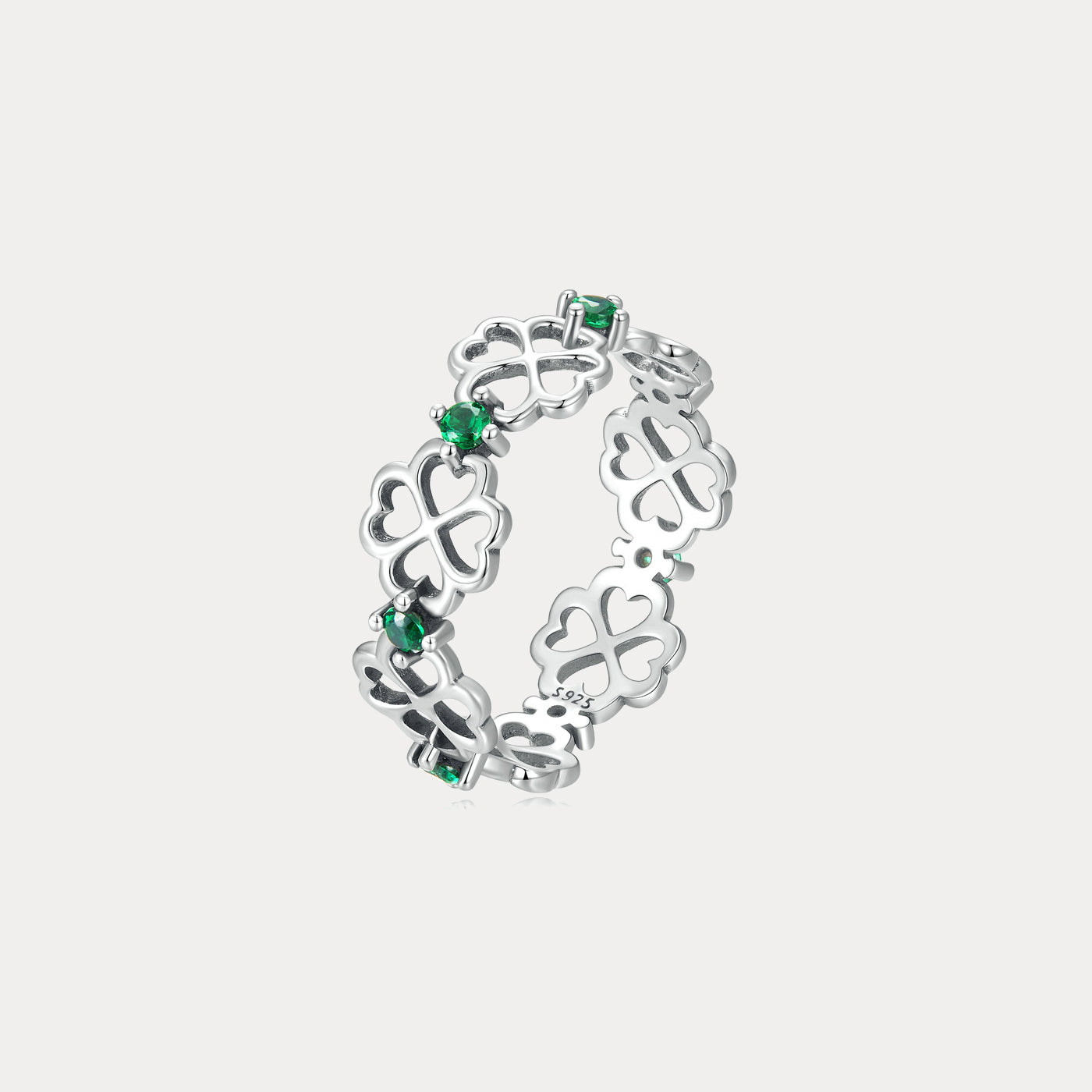 Selenichast Sterling Silver Four Leaf Clover Finger Ring Nature Jewelry ...