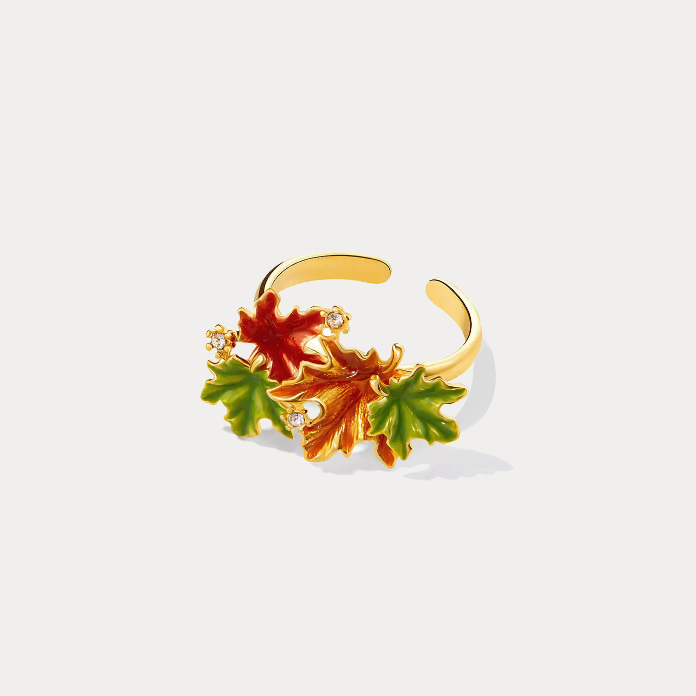 Selenichast Enamel Maple Leaf Ring 18K Gold Nature Jewelry Gift For Women