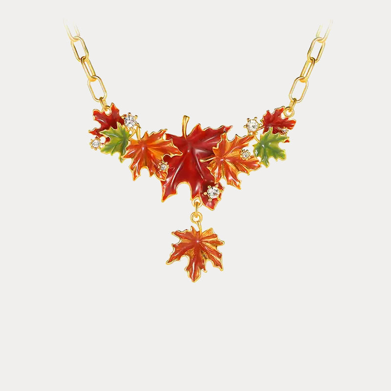 Selenichast Enamel 18K Gold Maple Leaf Necklace Pendant Necklace Nature ...