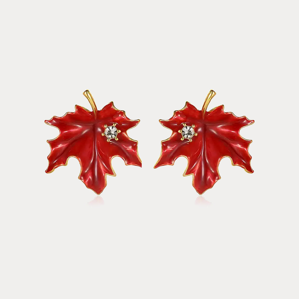 Selenichast Enamel Red Maple Leaf Earrings 18K Gold Nature Jewelry Gift ...