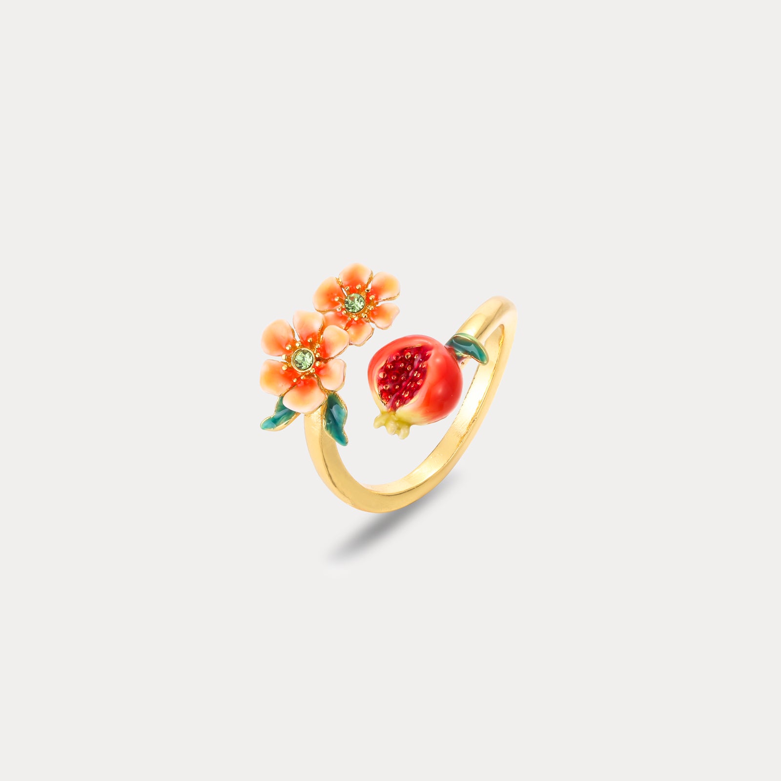 Selenichast Enamel 18K Gold Pomegranate Open Adjustable Ring Fruit ...