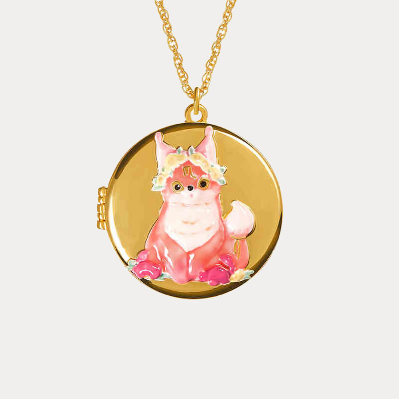 Selenichast Enamel Fox Constellation 18K Gold Locket Pendant Necklace ...