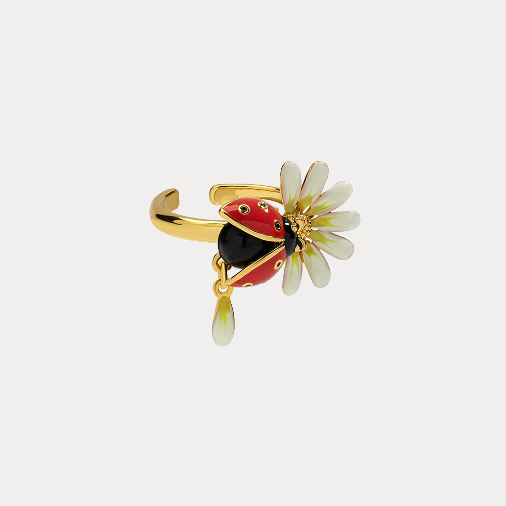 Selenichast Enamel 18K Gold Ladybug Daisy Ring Flower Jewelry Gift for ...
