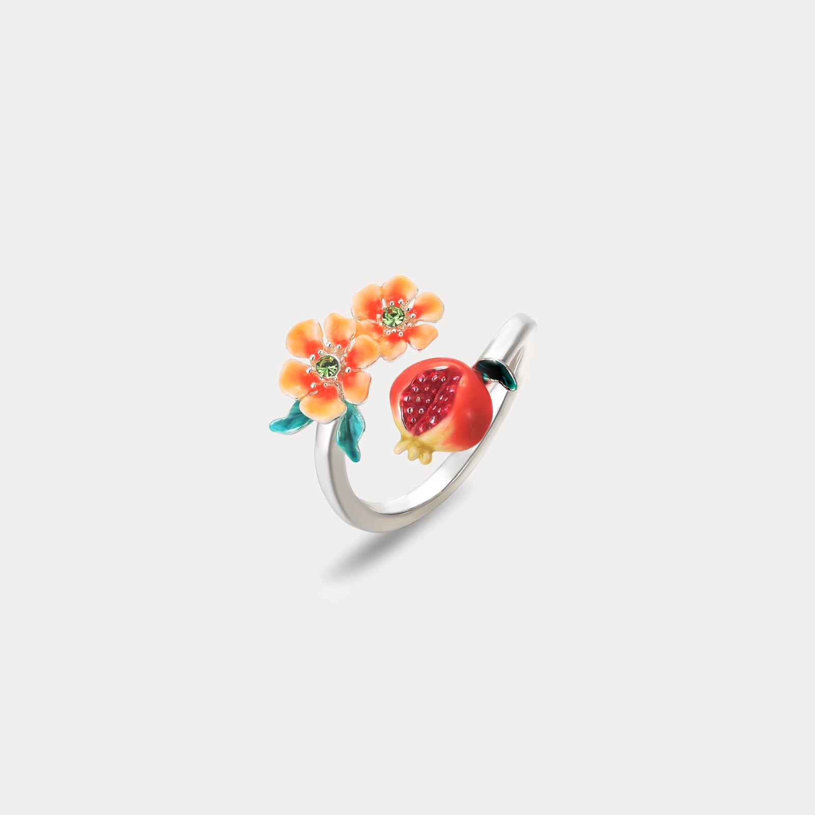 Selenichast Enamel 925 Sterling Sliver Pomegranate Open Adjustable Ring ...