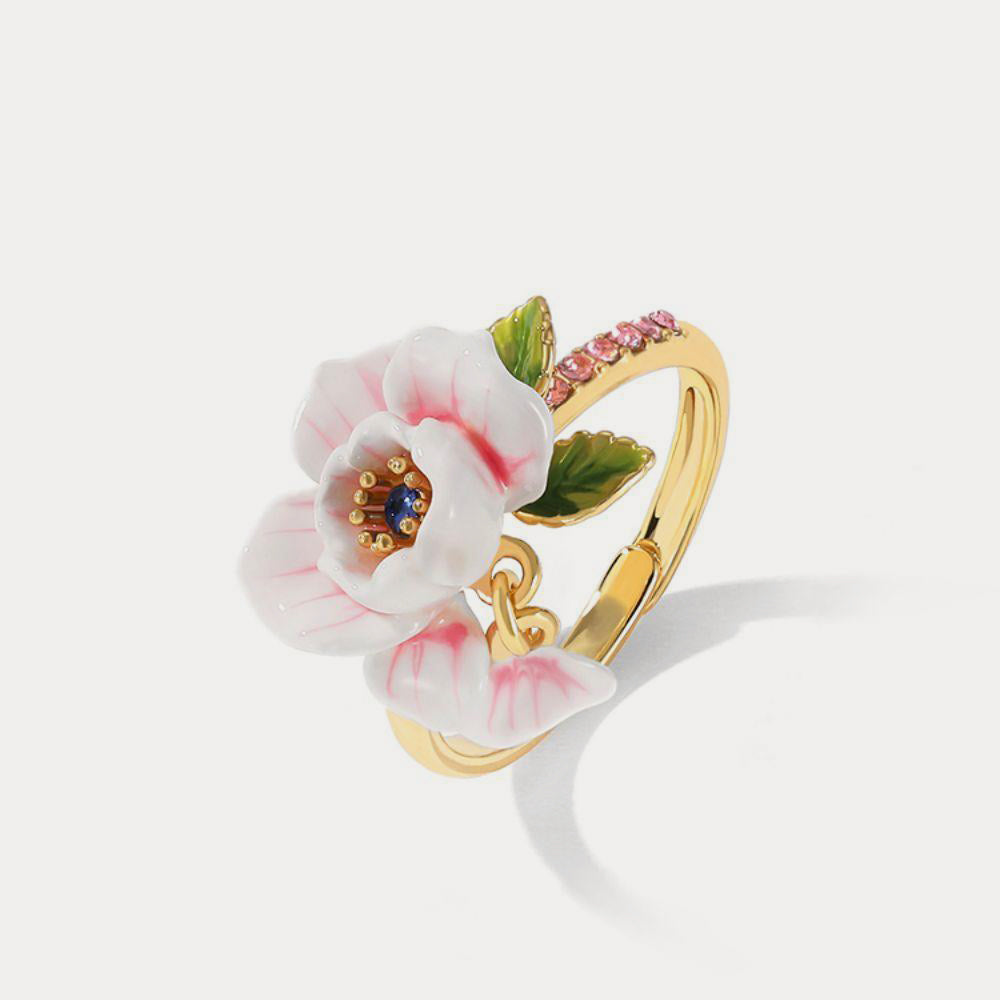 Selenichast Pink Rose Ring | Enamel Flower Ring | Rose Flower ...
