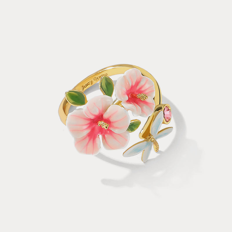 Selenichast Hibiscus Ring, Enamel Flower Ring, Butterfly Adjustable ...