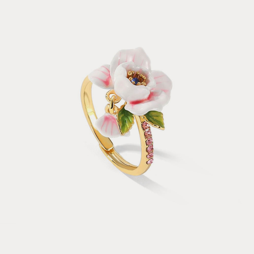 Selenichast Pink Rose Ring | Enamel Flower Ring | Rose Flower ...
